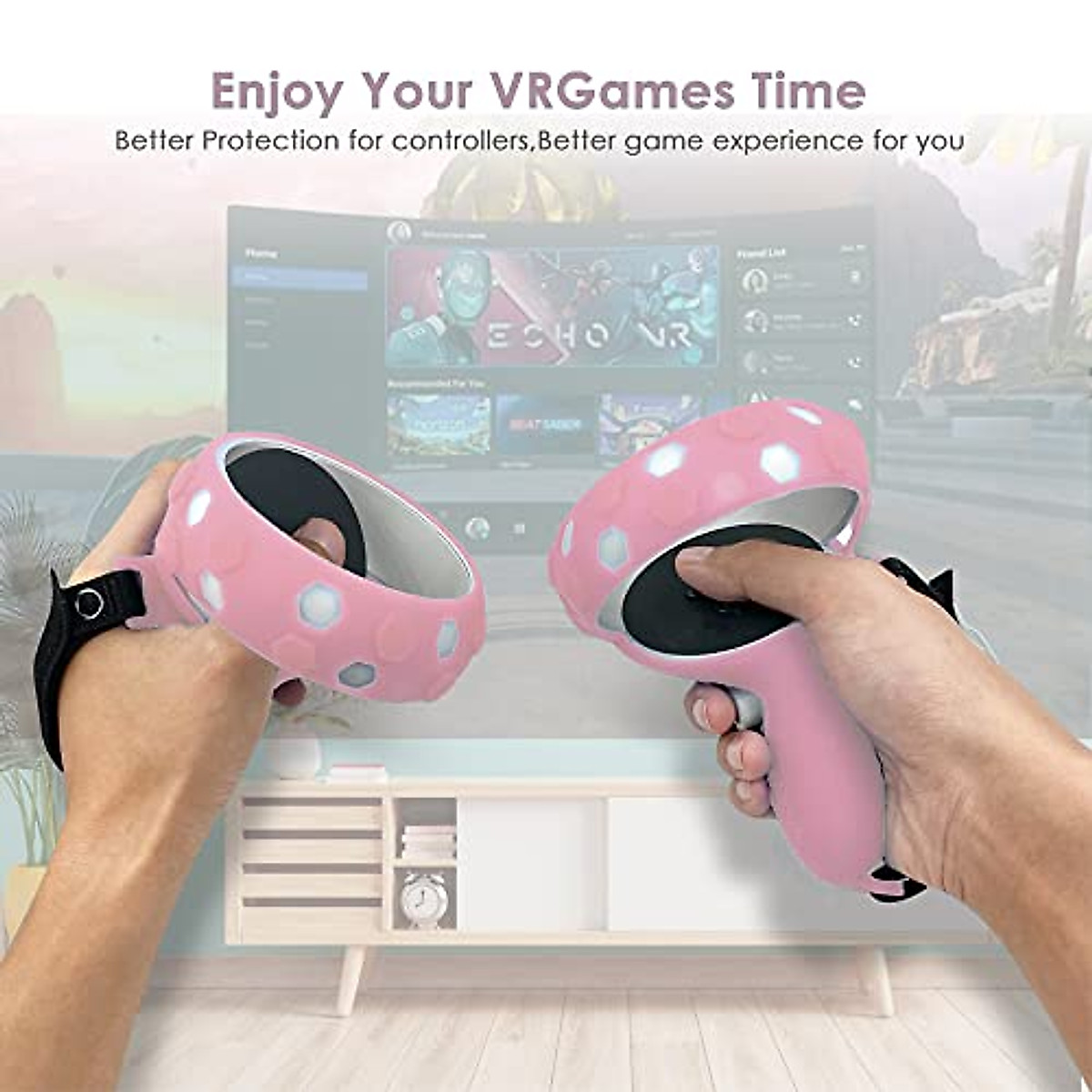 JYMEGOVR for Oculus Quest 2 Controller Silicone Cover, Protective Accessories for Meta VR Grips with 2 Silicone Button Covers, Multi Colors Soft Grips Skin (Pink for Grips)