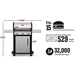 Weber Spirit S-315 Liquid Propane Gas Grill, Stainless Steel