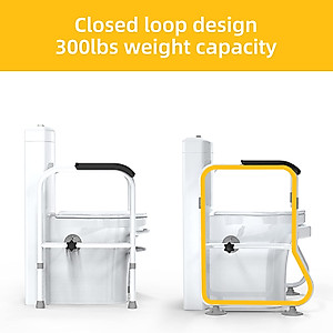 Toilet Safety Frame & Rails, Stability Bathroom Handrails Assist Grab Bar Handles & Railings for Elderly, Senior, Handicap & Disabled, Height & Width Adjustable, 300lbs Weight Capacity