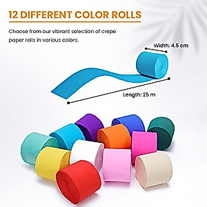 Lotus Decor 12 Rolls Crepe Paper Streamers Birthday Decorations 82ft x 1.7inch Rainbow Party Streamers Decorations for Weddings, Engagement, Baby & Bridal Shower, etc