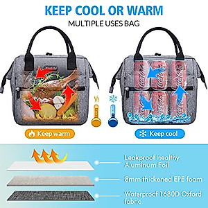 WISELIFE Insulated Lunch Bag for Men Women Adult Lunch Box Cooler with Adjustable Shoulder Strap Waterproof Leak proof Large Wide-Open Thermal Lunch Tote Bag for Work School Picnic Camping