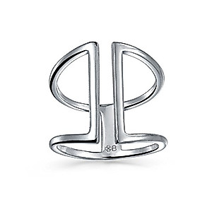 Modern Trendy Fashion Geometric Double Wide Vertical Bar Ring .925 Sterling Silver Ring For Teen Women Adjustable