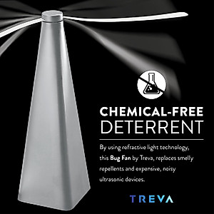 Treva Chemical Free Bug Fan, Fly Deterrent with Holographic Blades to Clear Bugs, Mosquitoes, and Flies, Battery Powered Fly Fan, Silver (2 Pack)