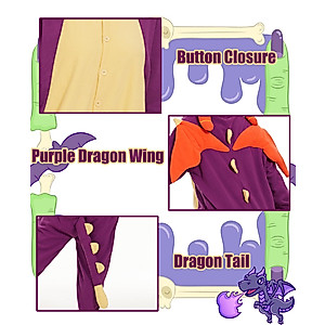 Oiziuzio Adult Dragon Onesie Animal Pajamas Halloween Dragon Cosplay Costume for Women Men, Purple L