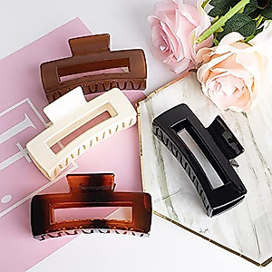 AIMIKE Large Hair Claw Clips 4.1 Inch, Acrylic Claw Hair Clips for Thick Hair, Strong Hold Rectangular Jaw Clips for Thin Hair, French Design Big Hair Clips for Women Girls - Nonslip Clip (4 Pcs)