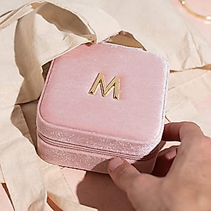 Vlando Travel Jewelry Case, Small Personalized Case, L Initial, Jewelry Organizer, Birthday Gift for Women Mom Grandma, Pink