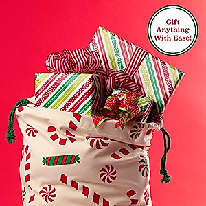 Pudgy Pedro's Party Supplies - Christmas Canvas Gift Bags - X-Large 26" x 19" Cream Peppermint Candy Cane - Jumbo Fabric Present Stocking - 1 ct