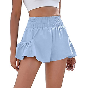 BMJL Womens High Waisted Shorts Athletic Running Shorts Workout Gym Quick Dry Flowy Shorts with Pockets(XS,Sky Blue)