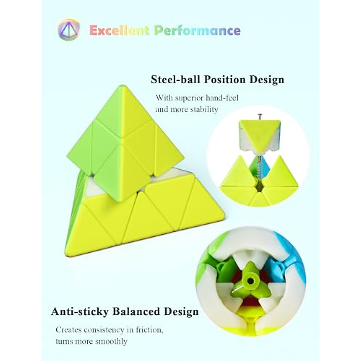 ROXENDA Speed Cube Set, Magic Cube Set of 2x2x2 3x3x3 Pyramid Cube Smooth Puzzle Cube (Stickerless)