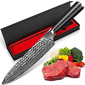 Chef Knife 8 Inch Damascus Kitchen Knife, Professional Japanese VG10 Damascus Steel Cooking Knife, Ergonomic Wood Knife Handle, Super Sharp Chef's Knives with Gift Box