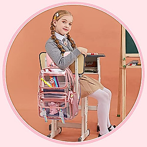 Maod Clear Backpack Heavy Duty Stadium Approved PVC Transparent Large School Book Bag with Free Sticker and A Pendant (Pink)