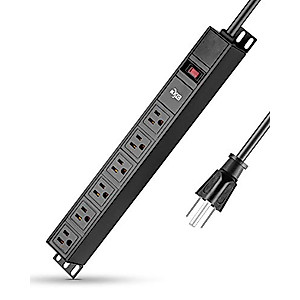 KMC 6-Outlet Metal Power Strip Surge Protector, Metal Mounting Brackets, 6 Foot Extension Cord, 1800 Joules, 125V/15A, Black