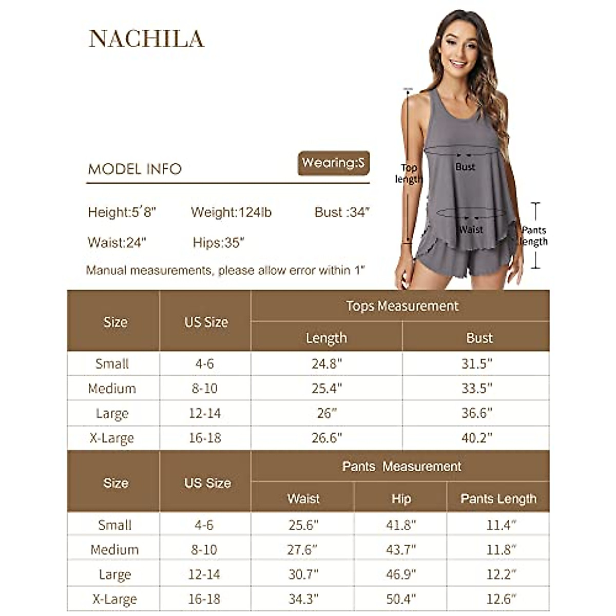 NACHILA Women's Pajamas Set Bamboo Ribbed Racerback Tank Top and Shorts Sleepwear Sleeveless Loose Fit Nightwear Pjs Pale Pink L