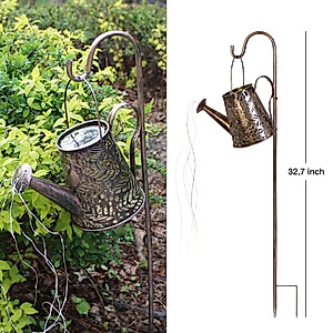 Solar Watering Can with Cascading Lights - Comes with Sheppard Hook, Waterproof Hanging Solar Lights Outdoor Decorative, Rustic Backyad Decor, Garden Decorations, Lantern Lights