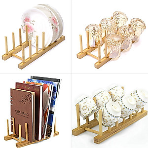 INNERNEED Bamboo Wooden Dish Rack Plates Holder Compact Kitchen Storage Cabinet Organizer for Dish/Plate/Bowl/Cup/Pot Lid/Cutting Board