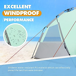 SEBOR Beach Tent, Deluxe XL Pop-up Beach Tent for 4-6 Person, UPF 50+ with Dark Shelter Technology, Easy Set Up and Portable Beach Tent Sun Shelter (Mint Green)