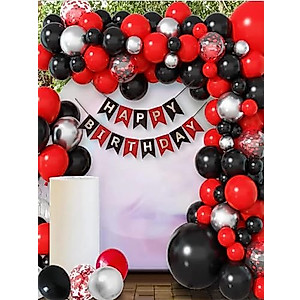 Red Silver Black Happy Birthday Banner Sign Decorations for Boys Girls Men Women Anniversary Birthday Party Garland Backdrop Supplies Nursery Hanging Décor
