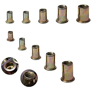 340PCs Rivet Nuts 8-32 10-24 1/4-20 5/16-18 3/8-16 Metric Rivet Nuts M4 M5 M6 M8 M10 Nutsert RIV Nuts Threaded Insert Nuts Kit Carbon Steel