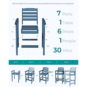 SERWALL Tall Adirondack Chairs Set of 2 with Connecting Table, Blue