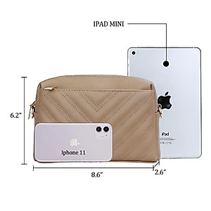 KKXIU Triple Zip Lightweight Small Crossbody Bags for Women Quilted Shoulder Purses and Handbags (A-Khaki)