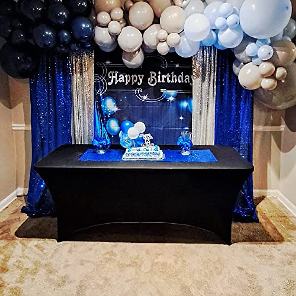 7x5 Happy Birthday Party Backdrop Blue Black Starry Curtain Photography Background Blue Ballon Starry Stars Women Adult Baby Children Man Boy Birthday Party Decoration Photo Studio Booth