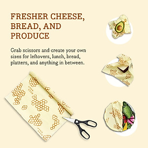 Bee's Wrap Reusable Beeswax Food Wraps Made in the USA, Eco Friendly Beeswax Wraps for Food, Sustainable Food Storage Containers, Organic Cotton Food Wrap, XXL Cut To Size Wax Paper Roll, Honeycomb