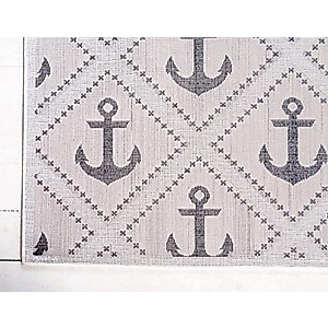 Unique Loom Metro Collection Modern Nautical Coastal Geometric Anchors Area Rug, for Kids, 5 ft x 8 ft, Light Gray/Ivory