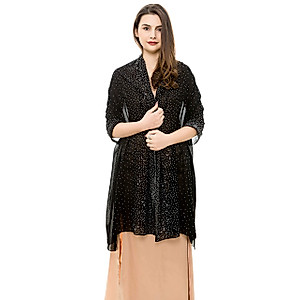 REEMONDE Womens Pashmina Shawls and Wraps for Evening Dresses Chiffon Bridal Shawl for Wedding Dressy Rhinestones Sparkly Scarf (Black)