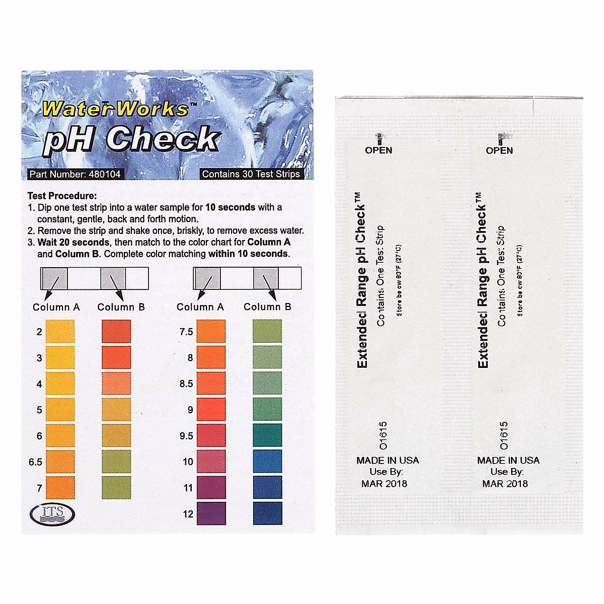 Industrial Test Systems WaterWorks 480104 pH Check, 30 Seconds Test Time, 2-12 pH Range (Pack of 30)
