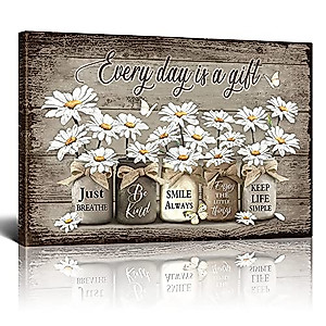 Rustic Wall Art Daisy Butterfly Gift Canvas Vintage Floral Wall Art Flowers Inspirational Picture For Bedroom Living Room Bathroom Office Wall Decor Framed Home Decorations Ready To Hang 12x16 Inch