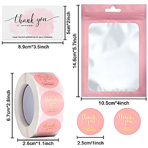 620 Pieces Thank Cards and Stickers Set Gold Foil for Supporting My Small Business with Resealable Packaging Bag, Suitable Owners(Pink)