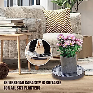 2Pack Plant Caddy with Wheel, 360°Plant Pallet Caddy with 4 Invisible Wheels, Heavy Duty Plant Trolley with Casters Outdoor Planter Stand Load Capacity 180 lbs, 12Inch (Grey)