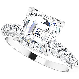 Moissanite World 3.0 CT Asscher Cut Colorless Moissanite Engagement Ring, Bridal Ring Set, Solitaire Halo Style, Solid Sterling Silver Vintage Antique Anniversary Promise Ring (6.5)