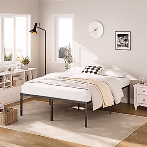 DERYONI 18 inch California King Bed Frame No Box Spring Needed Heavy Duty Platform Cal King Bed Frame Steel Slat Support 750lbs High Easy Assembly Noise Free Black Bed Frame Cali King