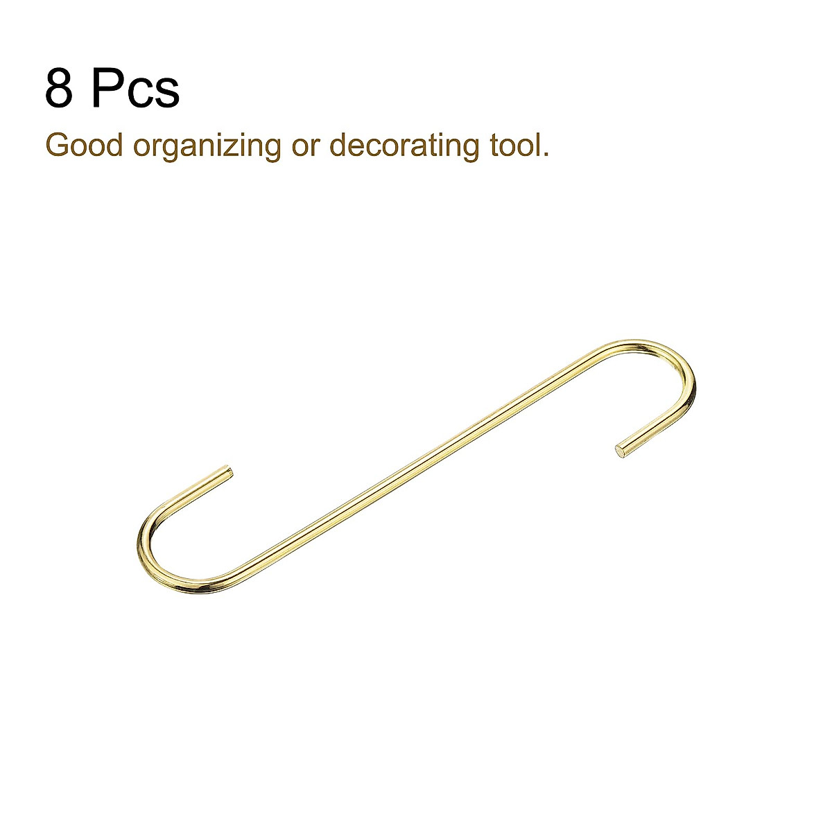 uxcell S Hanging Hooks, 8inch(200mm) Extra Long Steel Hanger, Indoor Outdoor Uses for Garden, Bathroom, Closet, Workshop, Kitchen, Gold Tone, 8Pcs