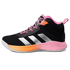 adidas Cross Em Up 5 Basketball Shoe, Black/Silver Metallic/Beam Pink, 2 Wide US Unisex Little_Kid