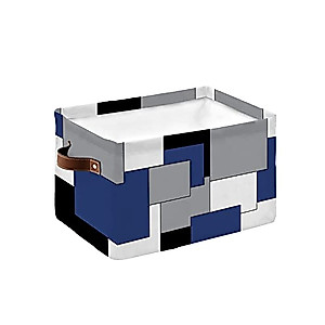 Irregular Geo Color Block Storage Baskets for Organizing, Navy Blue Black White Grey Abstract Modern Fabric Storage Bins for Shelf, Collapsible Cube Bin with Handles for Closet（15''x11''x9.5''）