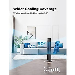 PELONIS 40''Oscillating Tower Fan | Remote Control, Black & 42’’ Oscillating Tower Fan with Aromatherapy Diffuser, Remote Control, 5 Speed Settings, Black