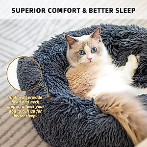 Cat Beds for Indoor Cats - Cat Bed Washable 20/24 inches, Dog Beds for Small Medium Dogs, Anti Anxiety Round Fluffy Plush Faux Fur Cat Bed, Thick Bottom (Dark Grey, Medium)