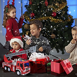 DAMEING Fire Truck Toys, Realistic Fire Engine Toys with Lights and Sounds for Kids 3-12 Year Old Boys Girls, Extending Rotating Ladder Friction Powered Vehicles for Toddler, 1:16 Scale