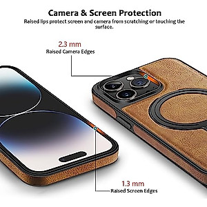 WTCASE Designed for iPhone 14 Pro Leather Case [Compatible with Mag-Safe] with Stand, Shockproof Back Slim Protective Phone Case for Men Women (2022) 6.1" (Brown)