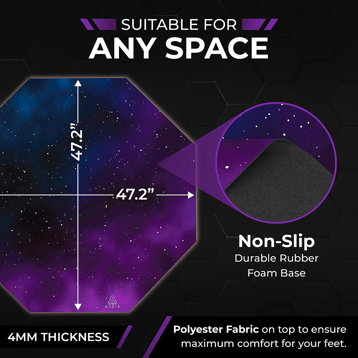 AREIA Computer Chair Mat (47” x 47”), Noise Cancelling Gaming Chair Mat – Anti-Slip Gaming Floor Mat – Scratch Resistant Mat for Office Chair – Octagon Computer Chair Mat for Hardwood Floor