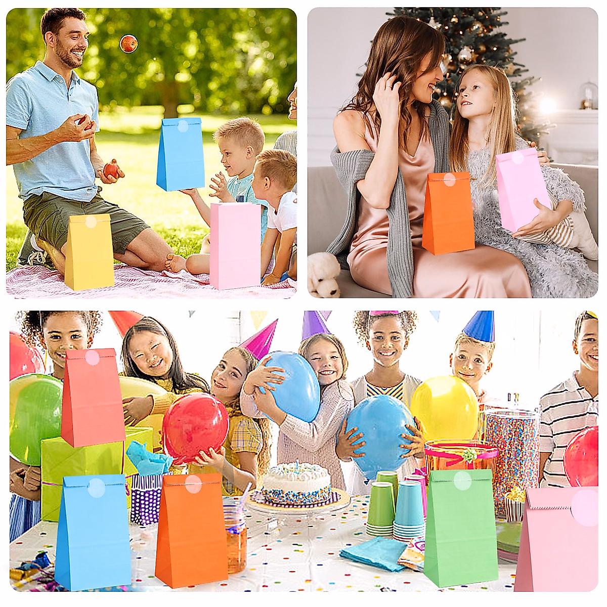 Shindel 36PCS Paper Teat Bags, Colorful Gift Bags with Stickers Party Favor Treat Bags Goodie Bags for Birthdays Baby Showers Crafts Wedding