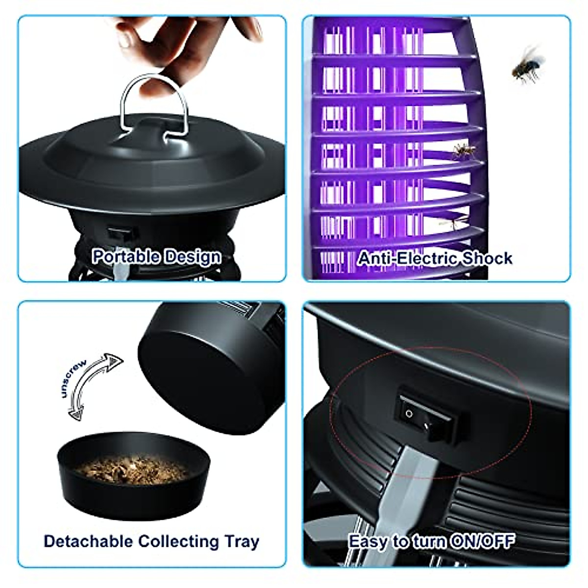 Hodiax Hang n Zap! Bug Zapper, Electric Portable Mosquito Zapper 9W Powerful Outdoor Fly Killer for Moth, Wasp, Fly, Insect Catcher for Bedroom, Kitchen, Office, Backyard