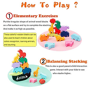HWD Wooden Stacking Blocks Balancing Games, Animals Bricks Equilibrium Puzzles Toys, Preschool Early Educational Parent-Child Interaction Sorting Games for Toddler, Kids, Children (Dinosaur)
