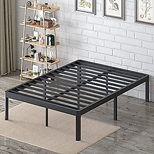 FUIOBYVV Full Size Bed Frame with Round Corner Edge Legs, 14 Inch Heavy Duty Support 3500 lbs Metal Platform Bed Frame Full, No Box Spring Needed/Non-Slip/Steel Slat Support/Noise Free