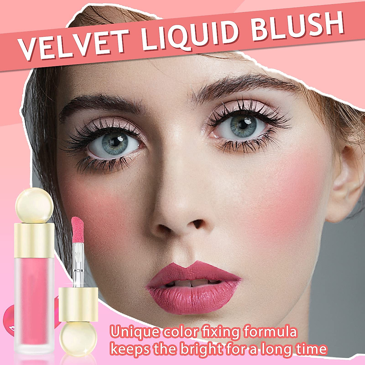 Ofanyia Liquid Blush, Soft Cream Blush Face Makeup, Moisturizing Lightweight Blendable Feel, Natural-Looking, Easy to Blend Soft Velvet Liquid Blusher for Cheek (02#)