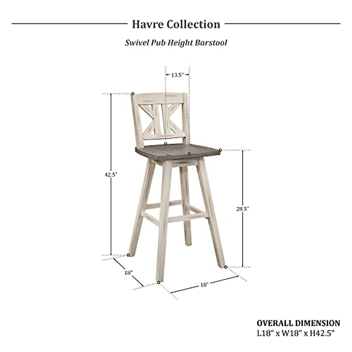 Swivel Pub Bar Height Stools Set of 2, Modern Solid Wood Kitchen Bar Height Stools with Backs, High Back, Swivel Seat, Footrest for Kitchen Island, Easy Assembly, Divided X-Back, 29"SH, White