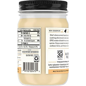 EPIC Rendered Duck Fat, Keto Friendly, Gluten Free, 11 oz Jar