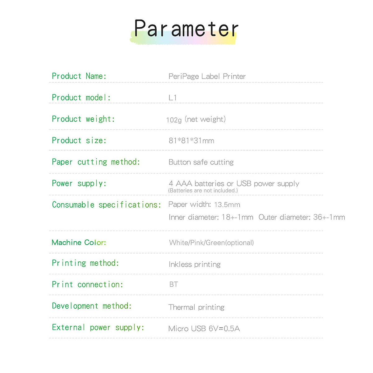 BISOFICE PeriPage L1 Mini Pocket BT Label Maker Sticker Inkless Portable Thermal Label Printer with 1 Roll White Paper Tape Compatible with iOS Android Smartphone for Home Office School